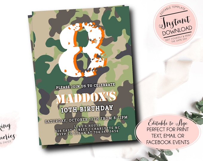 Camo Birthday Invitation - Etsy