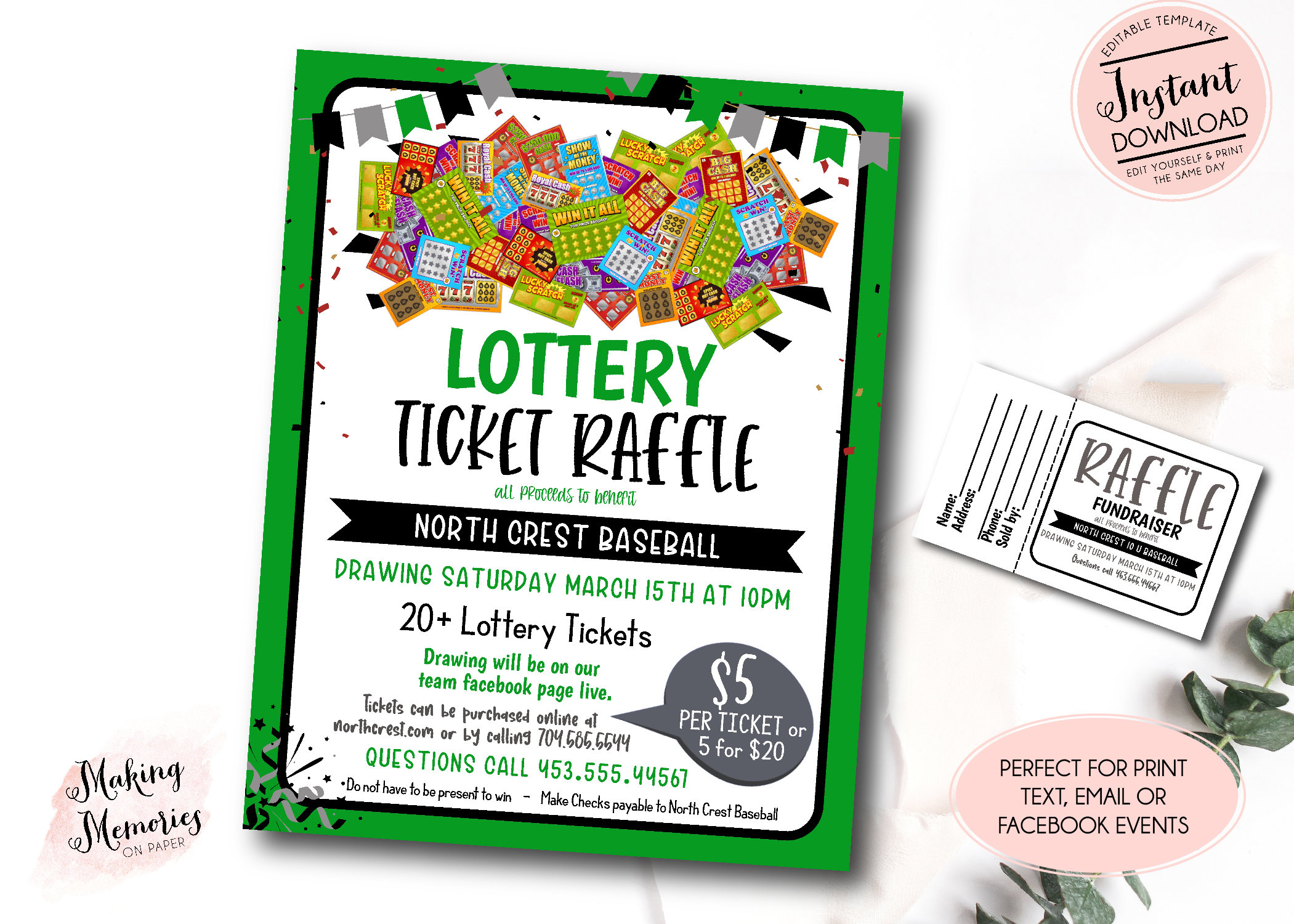 Lottery Ticket Raffle Ticket Fundraiser Flyer, Lottery Ticket Raffle ...
