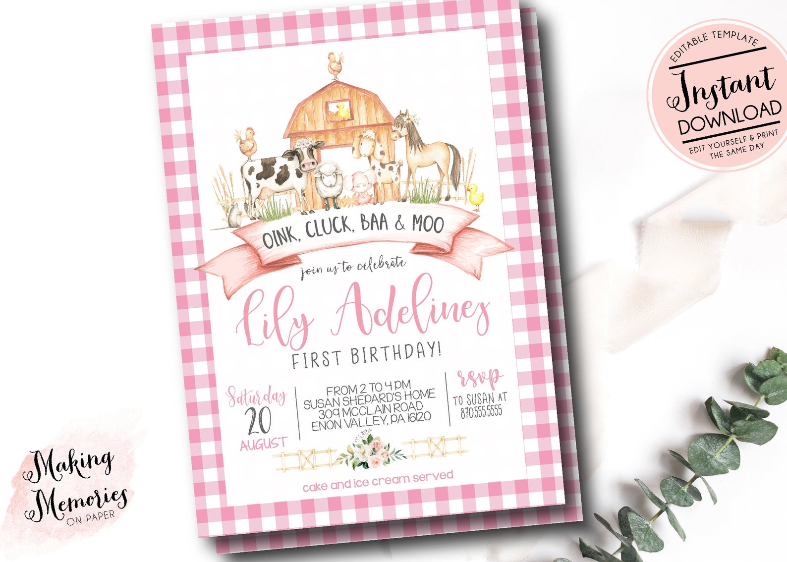 Farm Birthday Invitation Girl Farm Invitation Girl Farm - Etsy