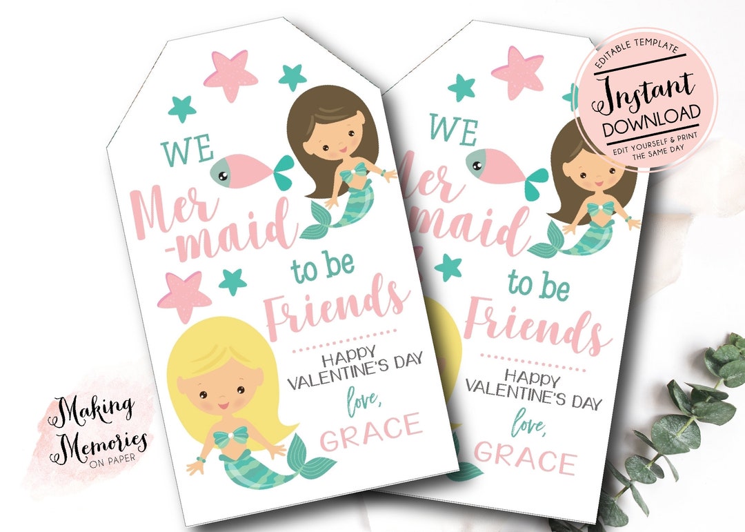 Mermaid Valentine Cards, Girl Valentine Cards, Personalized We Mer-maid ...