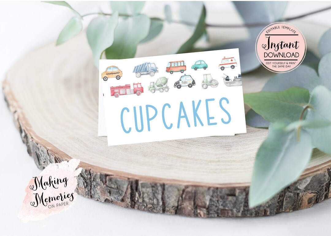 Editable Transportation Food Tent Cards, Truck Birthday Food Labels ...