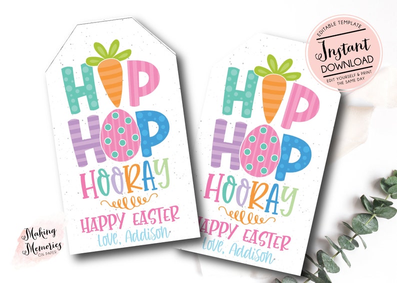 Editable Easter Favor Tag, Hip Hop Hooray Easter Favor Tag, School ...