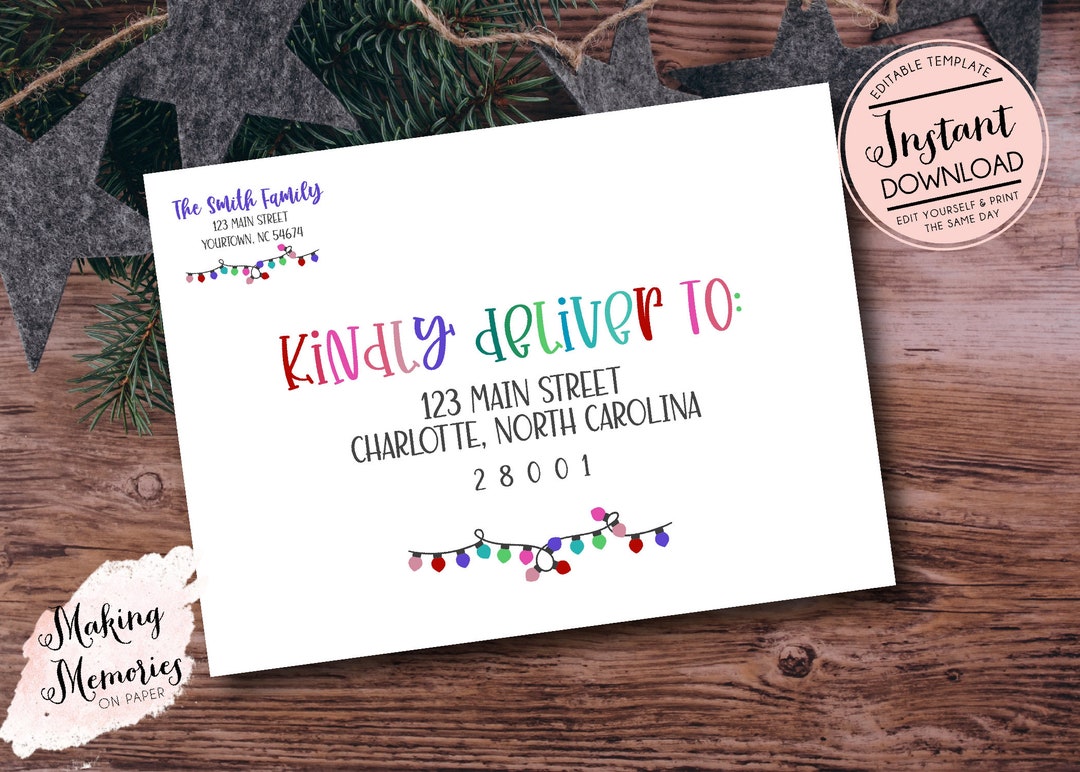 Editable Christmas Envelope Template, Addressed Colorful Christmas ...