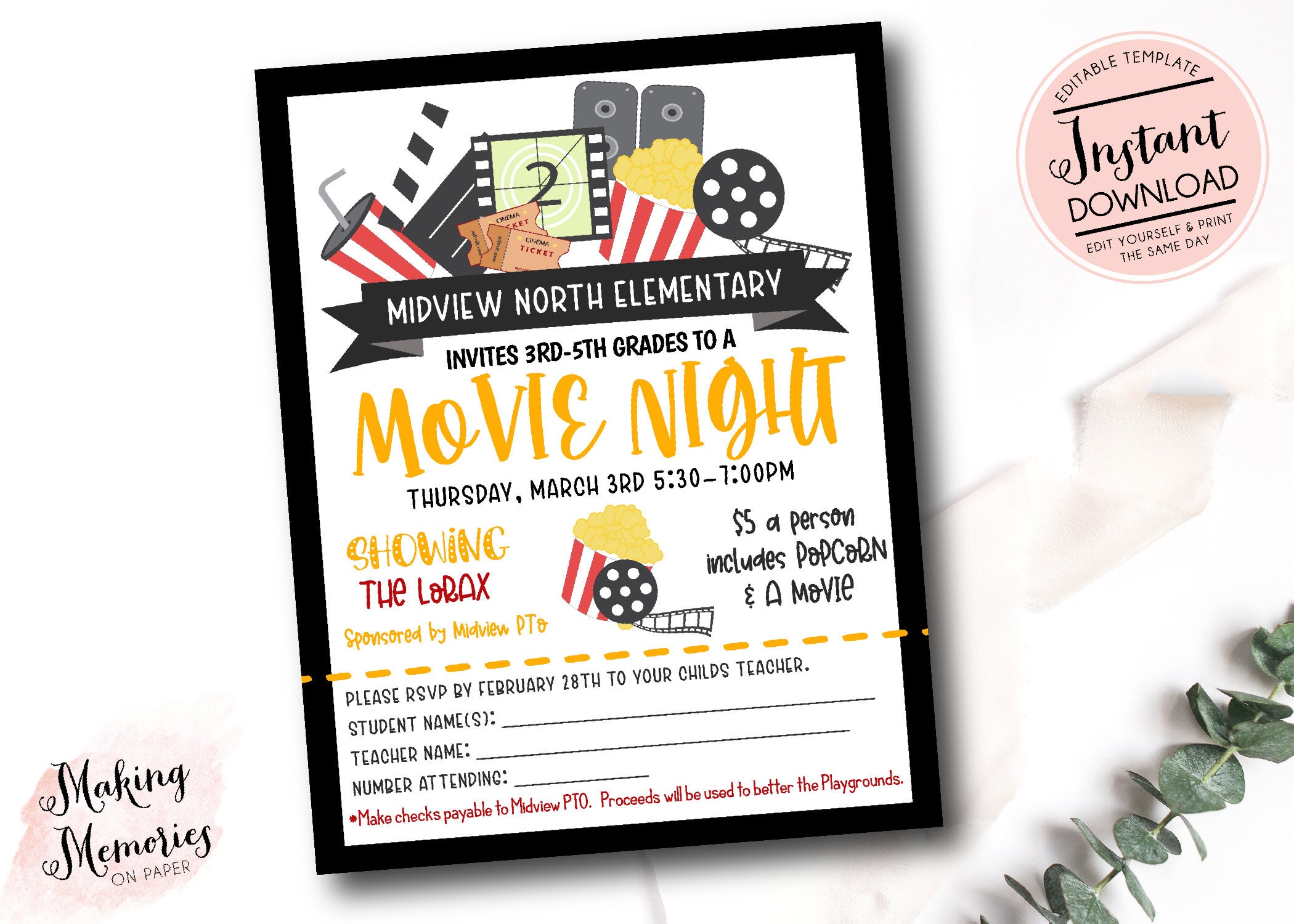 School Movie Night Flyer Template