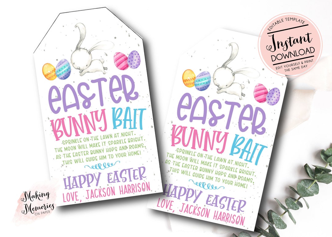 Easter Bunny Bait Favor Tag, Bunny Bait Favor, Bunny Bait Printable ...