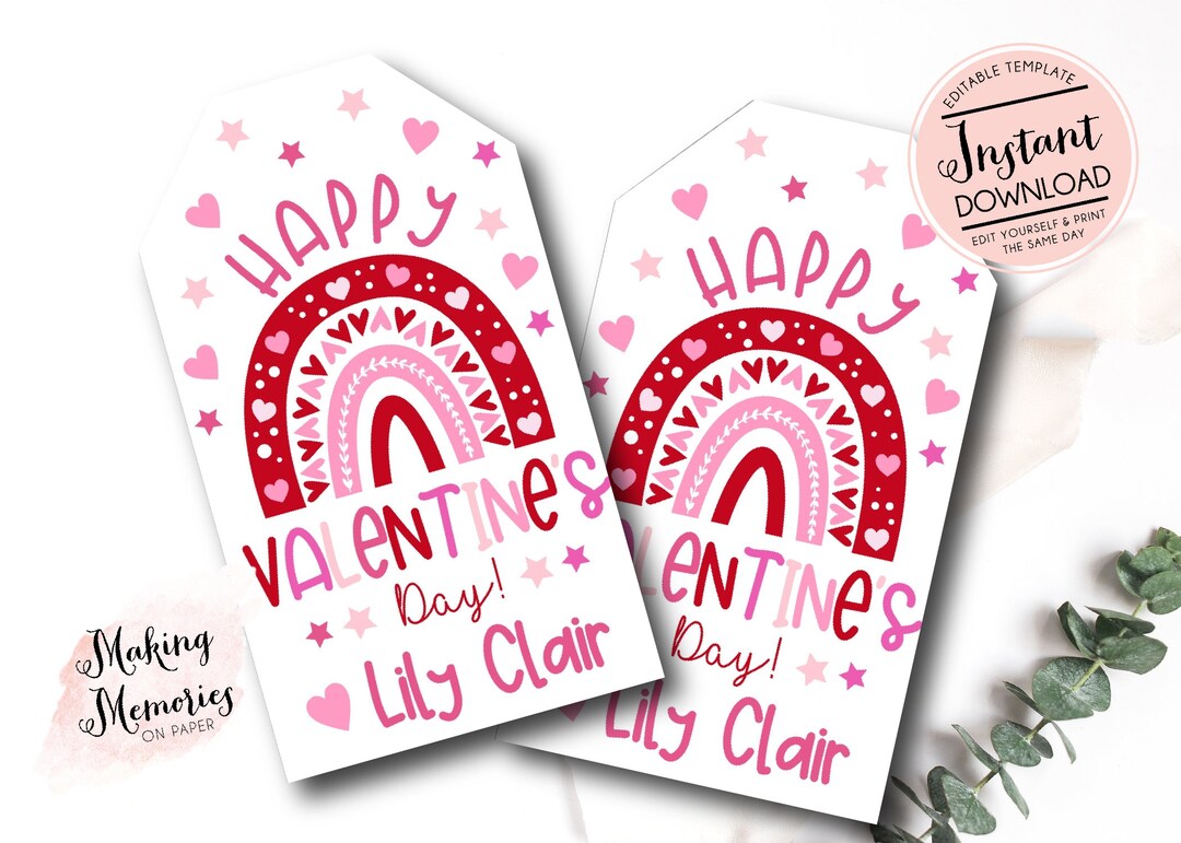 Rainbow Favor Tag, Printable Rainbow Valentine, Girl Valentine Cards ...