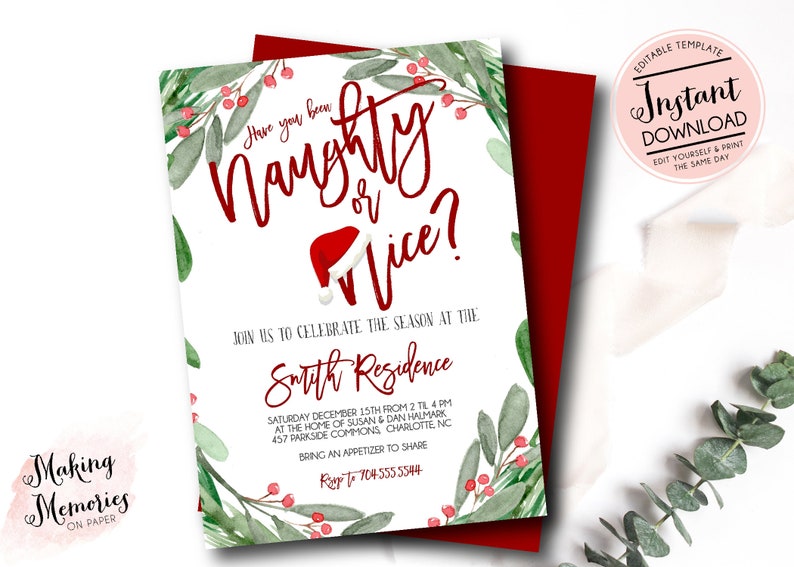 Naughty or Nice Christmas Party Invitation Editable Holiday - Etsy