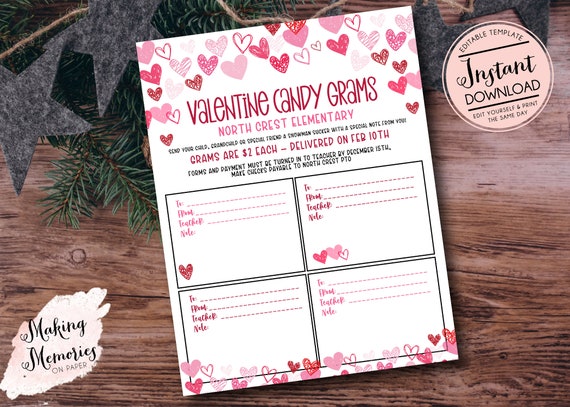 Valentine Candy Gram Template School Candy Gram Flyer School | Etsy