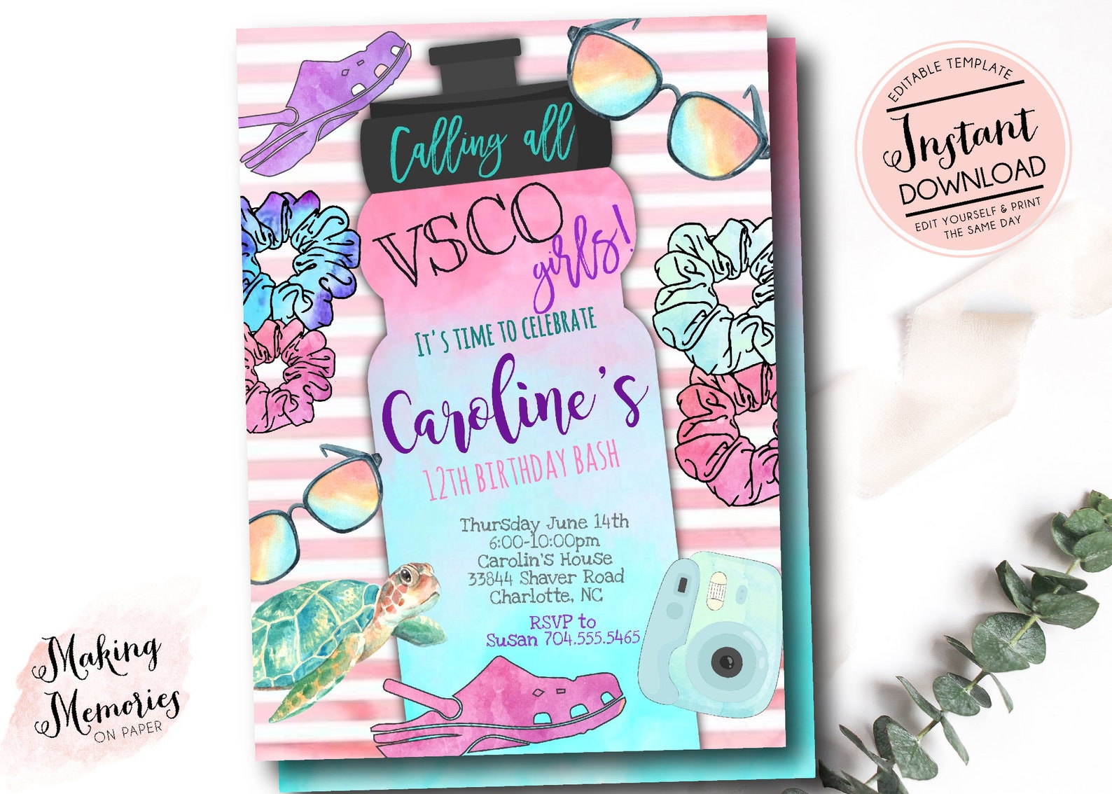 VSCO Birthday Party Invitation VSCO Party VSCO Girl - Etsy