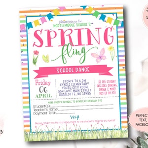 Spring Fling Dance Flyer, School Dance Invite, Editable School Dance ...