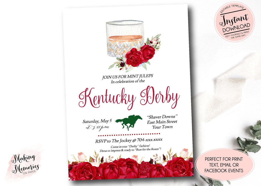 Kentucky Derby Party Invitation, Mint Juleps Invitation, Kentucky Derby ...