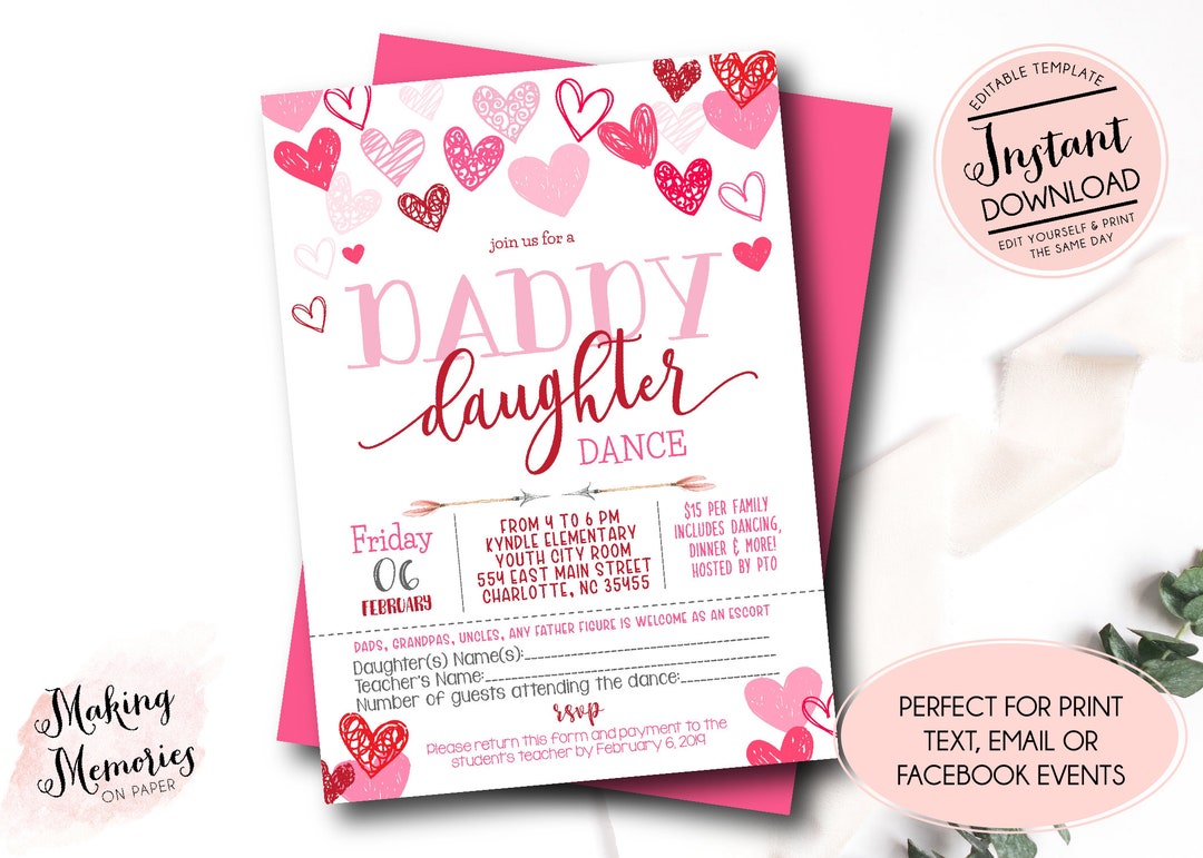 Valentines Day Daddy Daughter Dance Flyer, School Dance Invite ...