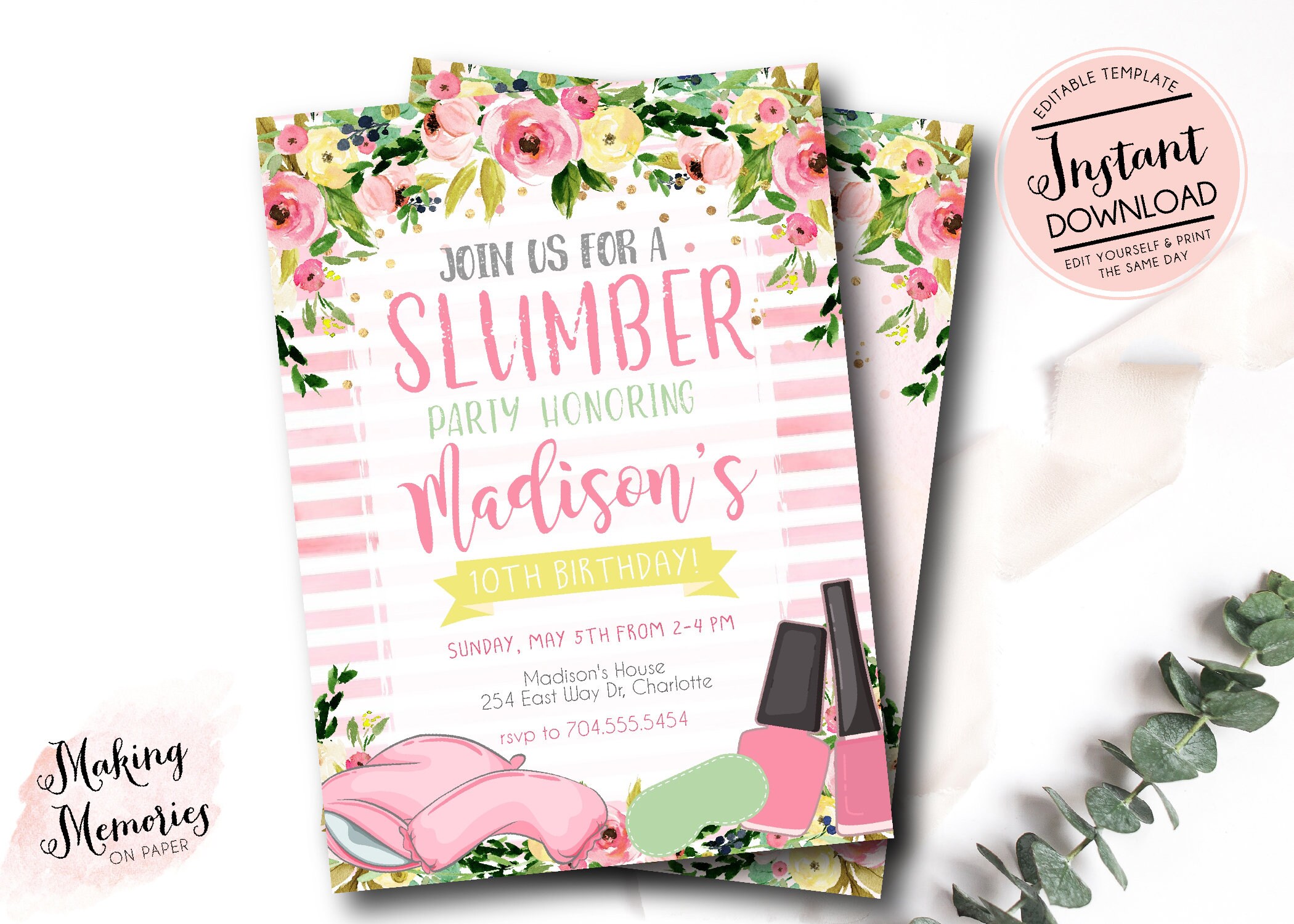 Sleepover Invitation Slumber Party Invitation Sleepover | Etsy