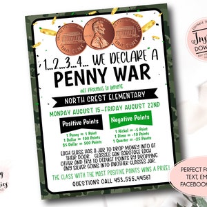 Penny War Fundraiser Flyer, Editable Penny War Template, Pto Church ...