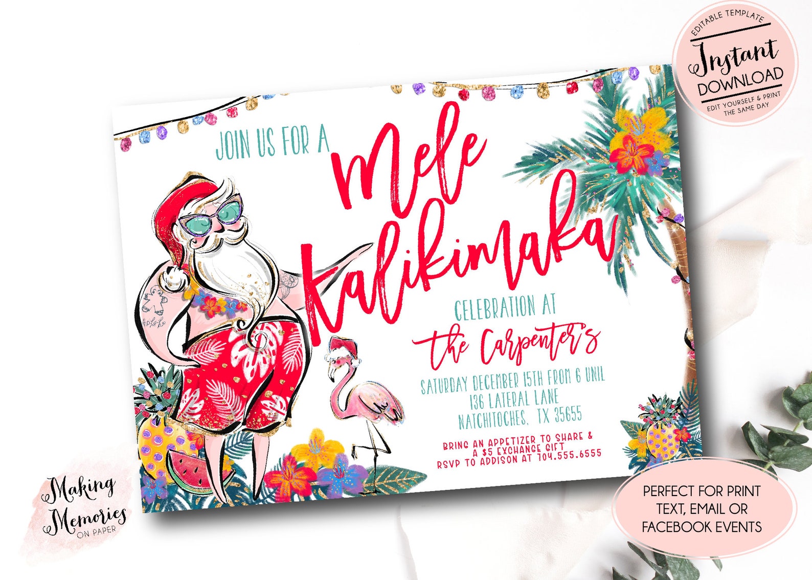 Mele Kalikimaka Christmas Invitation Tropical Christmas - Etsy