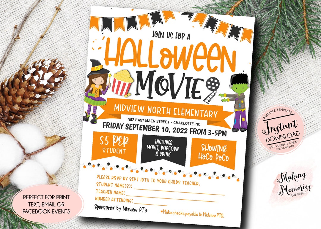 Halloween Movie Flyer, Halloween School Movie Fundraiser, Holiday Movie ...