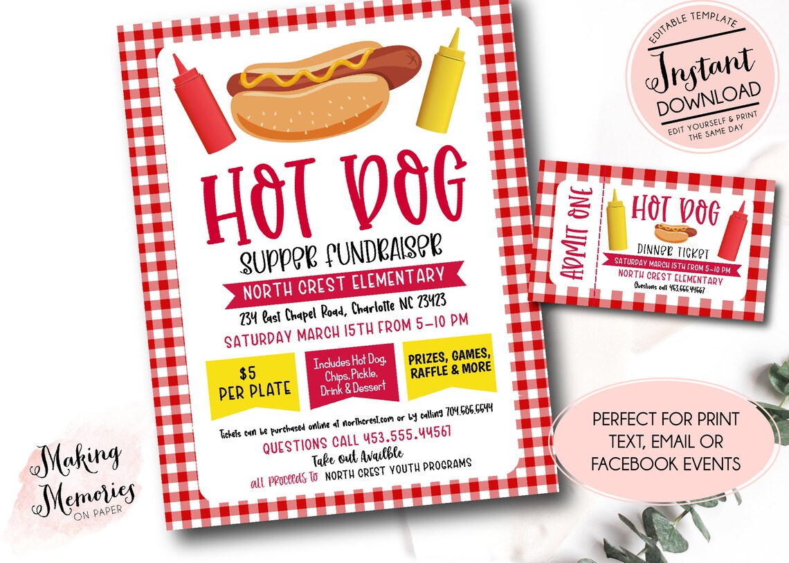 Hot Dog and Hamburger Dinner Flyer Editable Hamburger - Etsy
