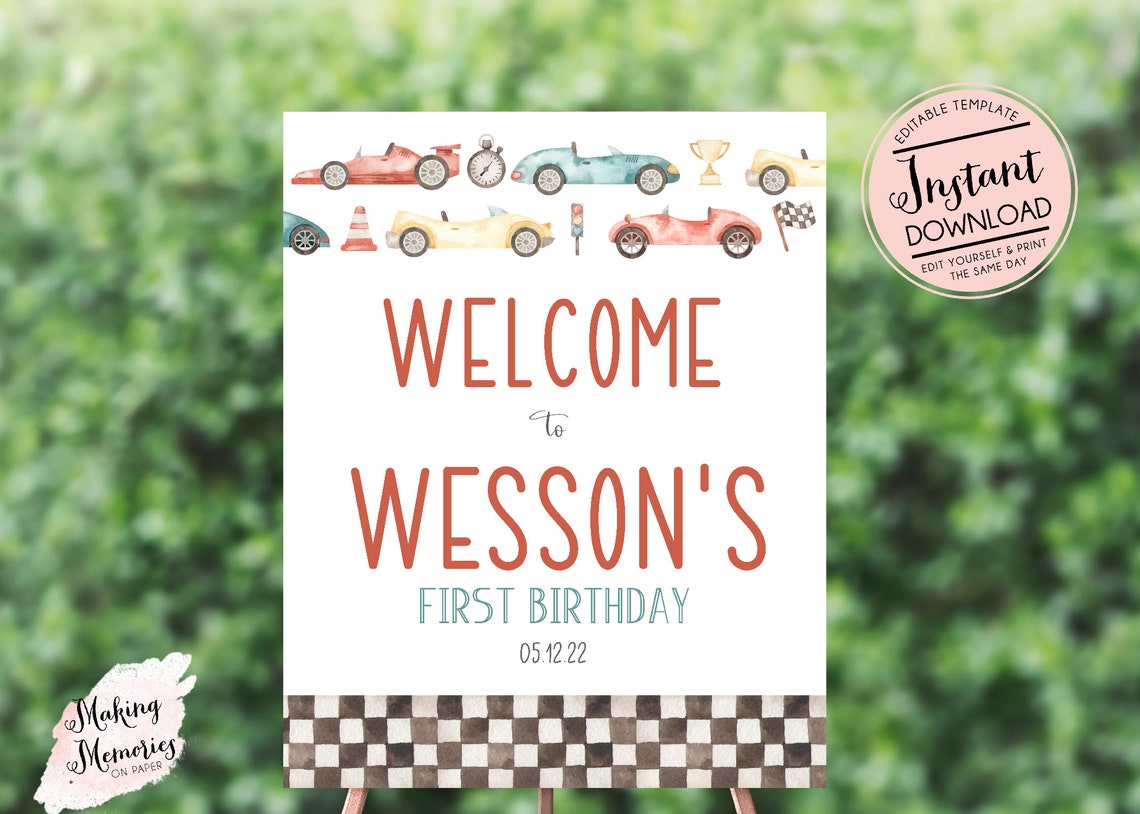 Editable Race Car Welcome Sign Race Car Birthday Welcome - Etsy