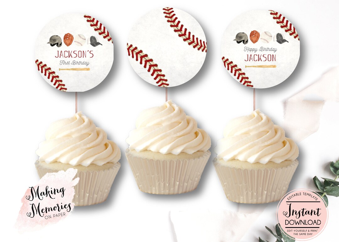 Editable Baseball Cupcake Toppers Sports Cupcake Baseball - Etsy