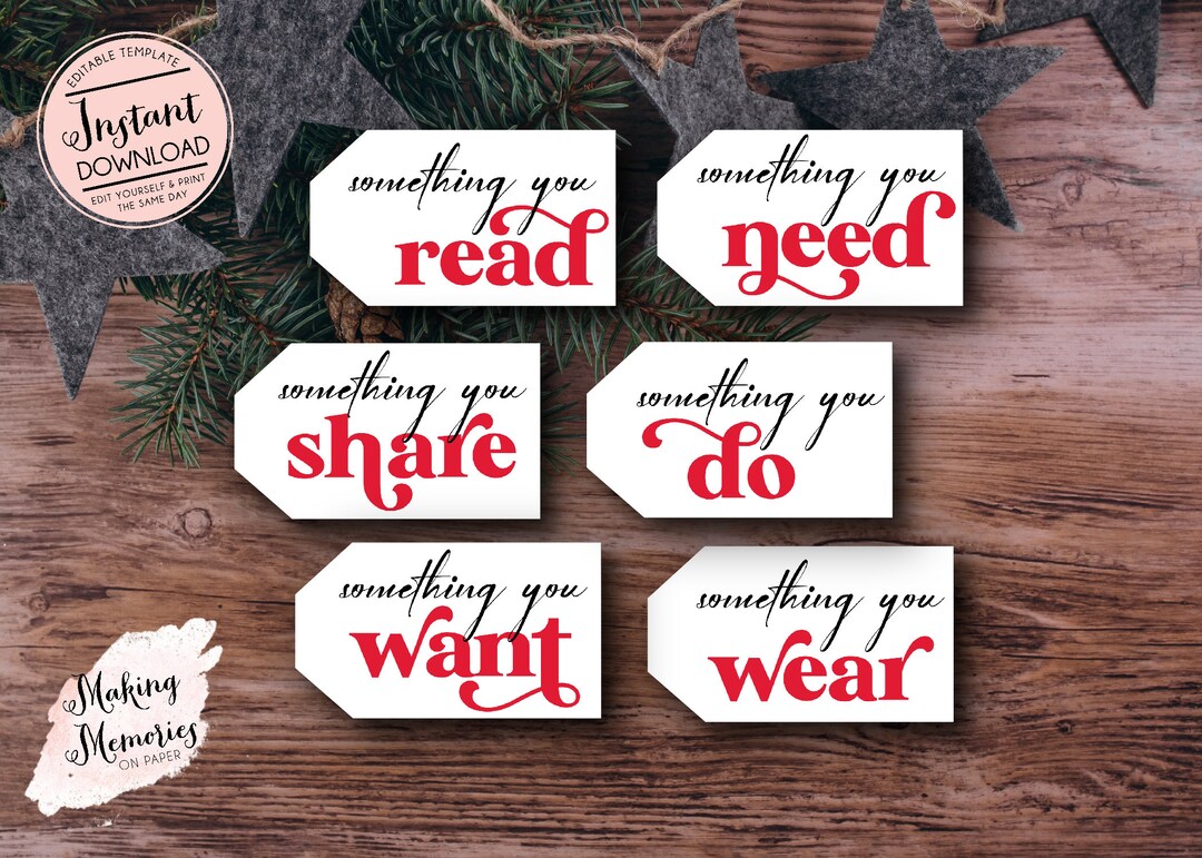 Christmas Gift Rule, Printable Christmas Giving Rule Tag, Something You ...
