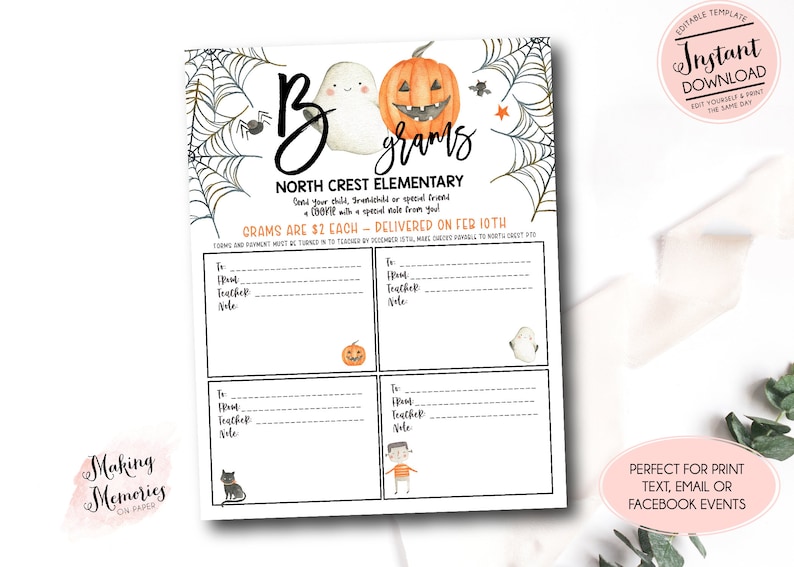 Halloween Candy Gram Template School Candy Gram School - Etsy