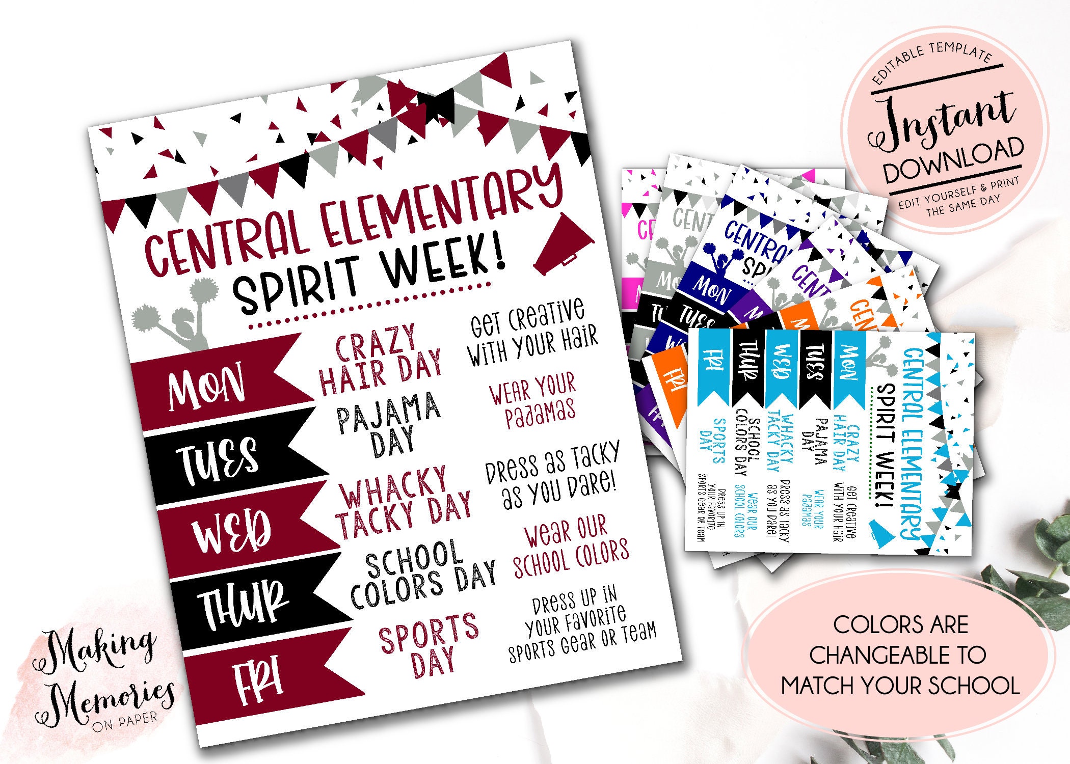 Spirit Week Template Spirit Week Schedule School Spirit - Etsy Ireland