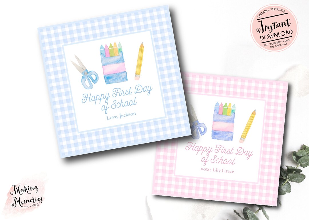 Printable Back to School Tag, Watercolor Back to School Tag, First Day ...