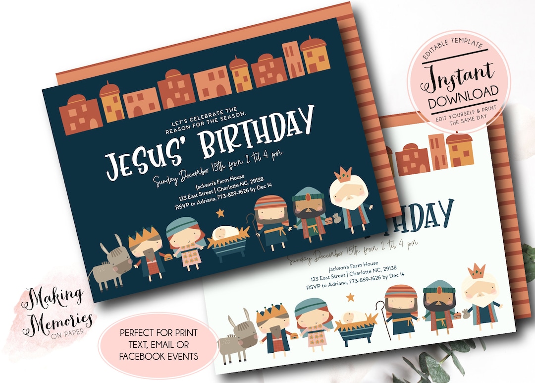 Nativity Invitation, Jesus Birthday Party Invitation, Christmas Church ...