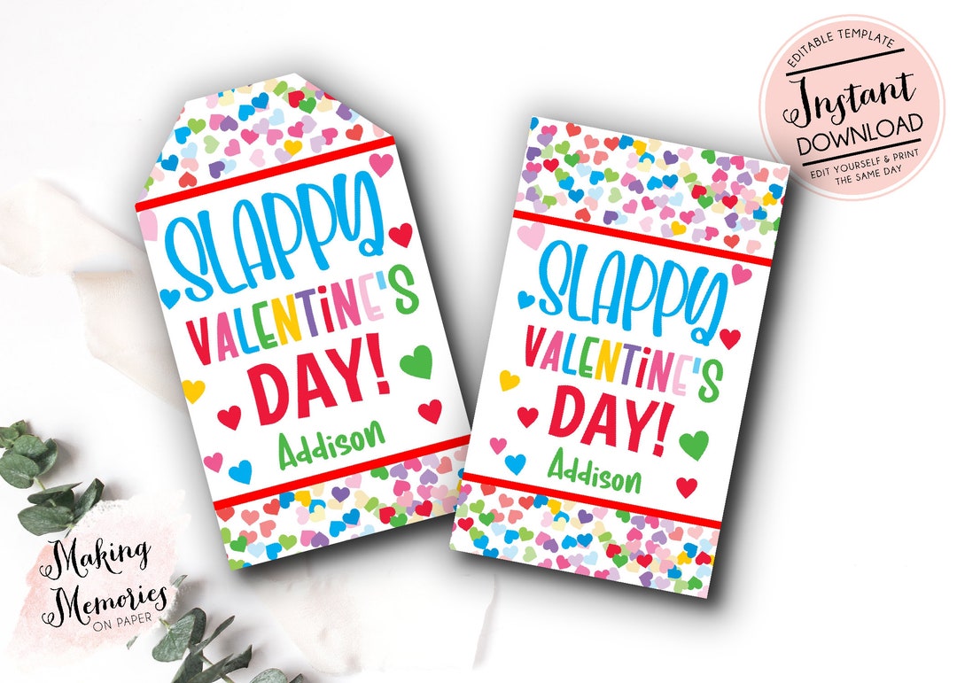 Slap Bracelet Valentine Card, Slappy Valentine's Day Favor Tag, Slap ...