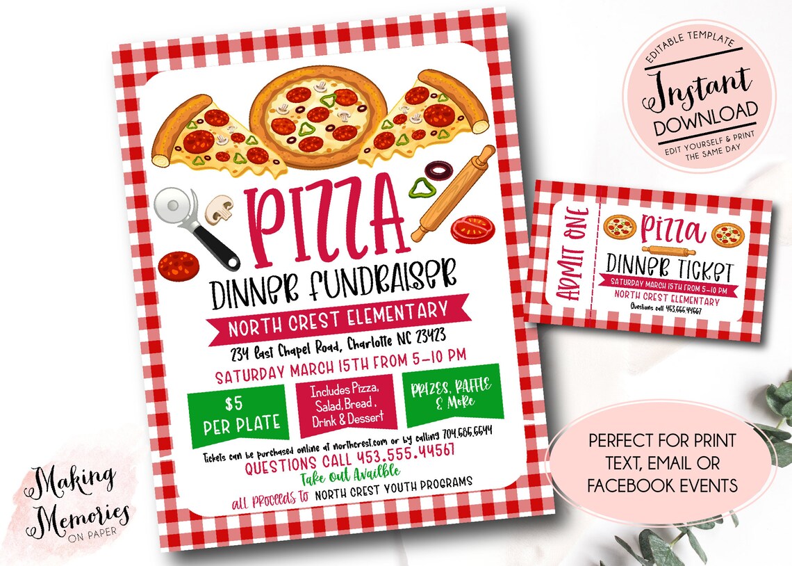 Pizza Dinner Flyer Editable Pizza Fundraiser Invitation Pto - Etsy