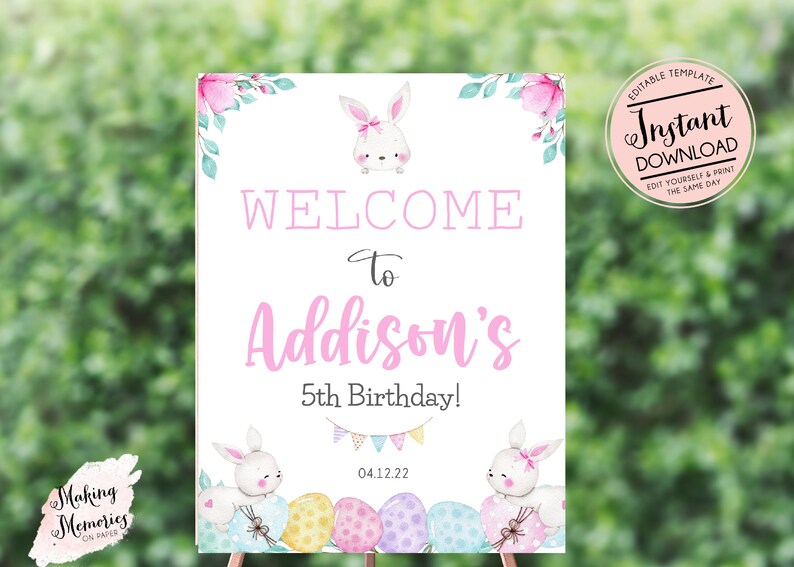 Editable Easter Birthday Invitation Bunny Birthday Template - Etsy