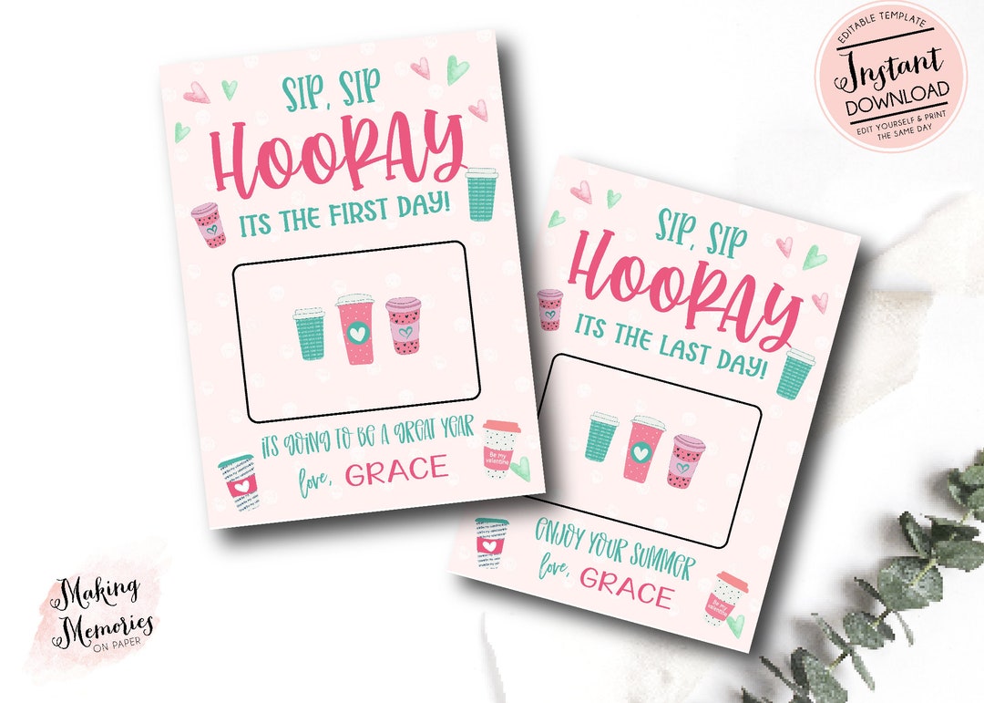 Sip Sip Hooray It's the First Day, First Day Coffee Teacher Gift Card ...