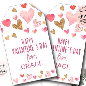 Valentine's Printable Gift Tags, Girl Valentine Cards, Personalized ...