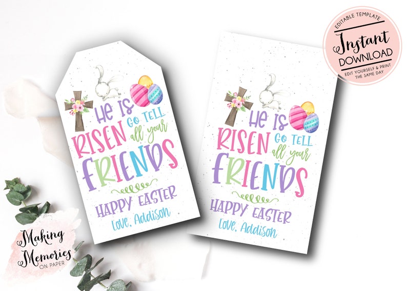 He is Risen Easter Favor Tag, Church Easter Tag, Easter Gift Tags ...