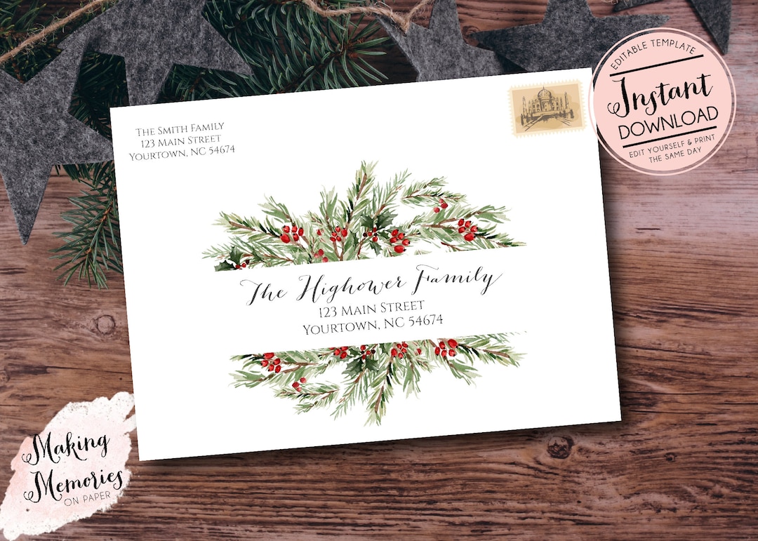 Editable Christmas Envelope Template, Addressed Christmas Envelopes ...