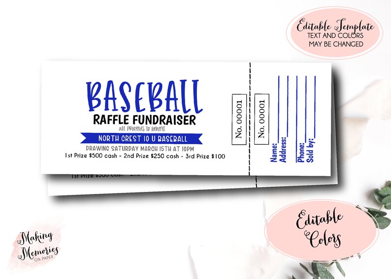 Raffle Ticket Fundraiser, Printed Raffle Tickets, Editable Raffle ...