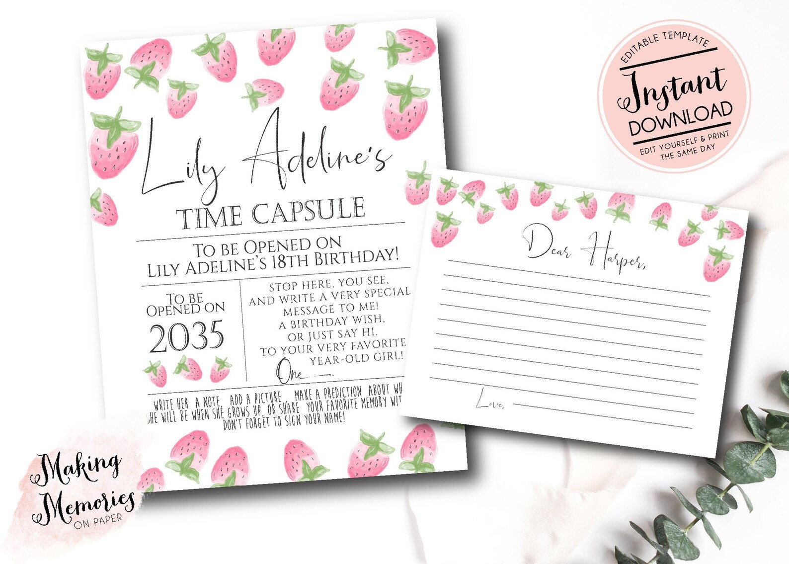 Editable Strawberry Milestone Poster, Strawberry Birthday Stats Board ...