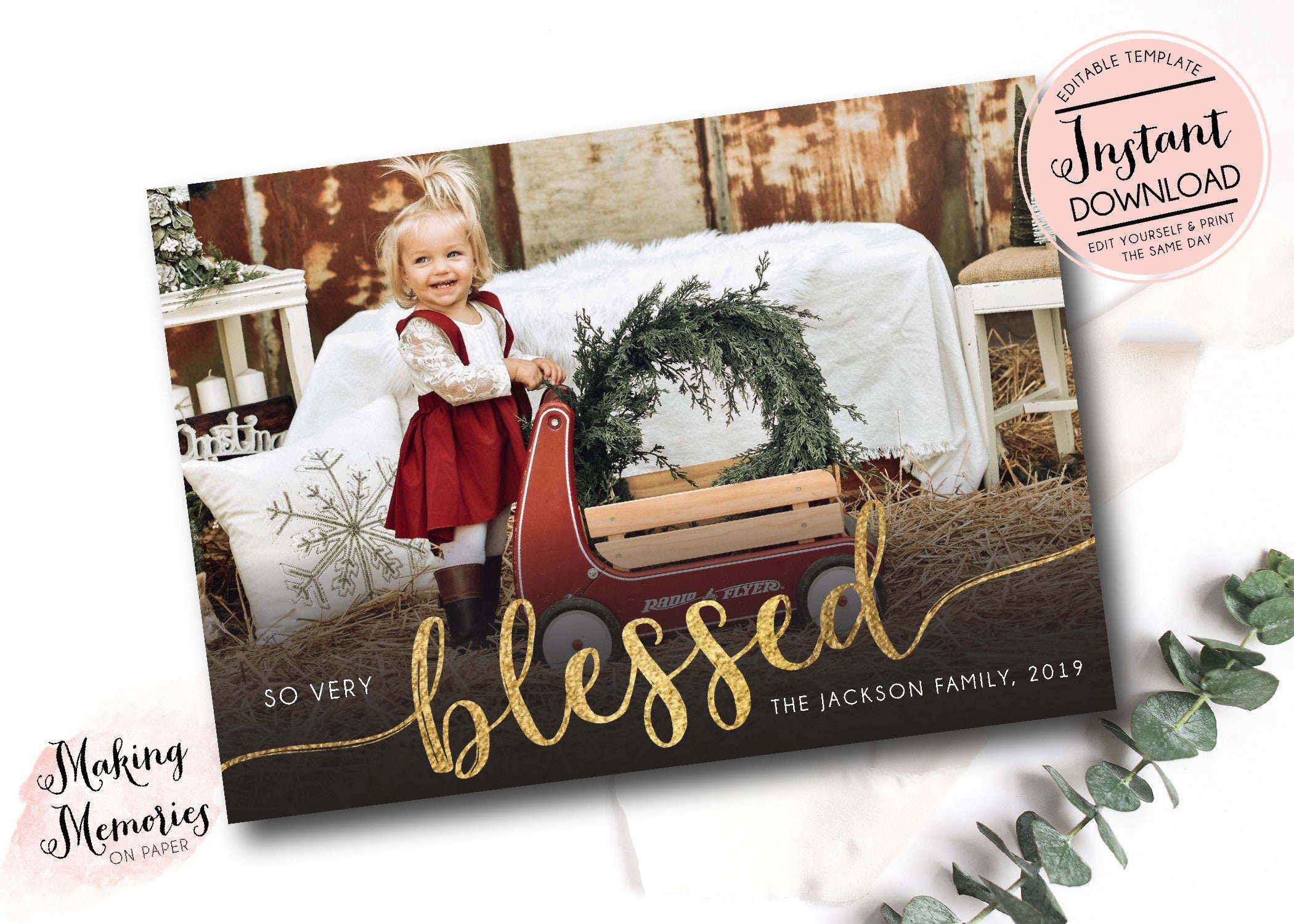 Blessed Christmas Photo Card Photo Christmas Card Text - Etsy