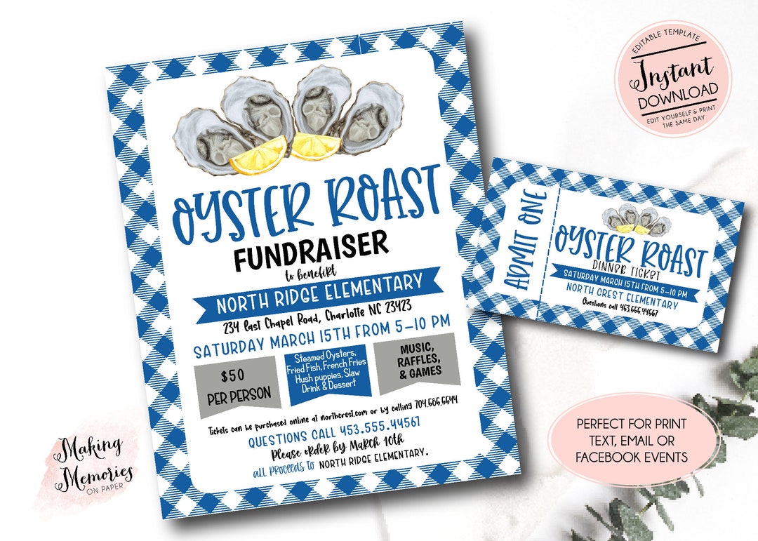 Oyster Roast Fundraiser Flyer, Editable Oyster Roast Fundraiser ...