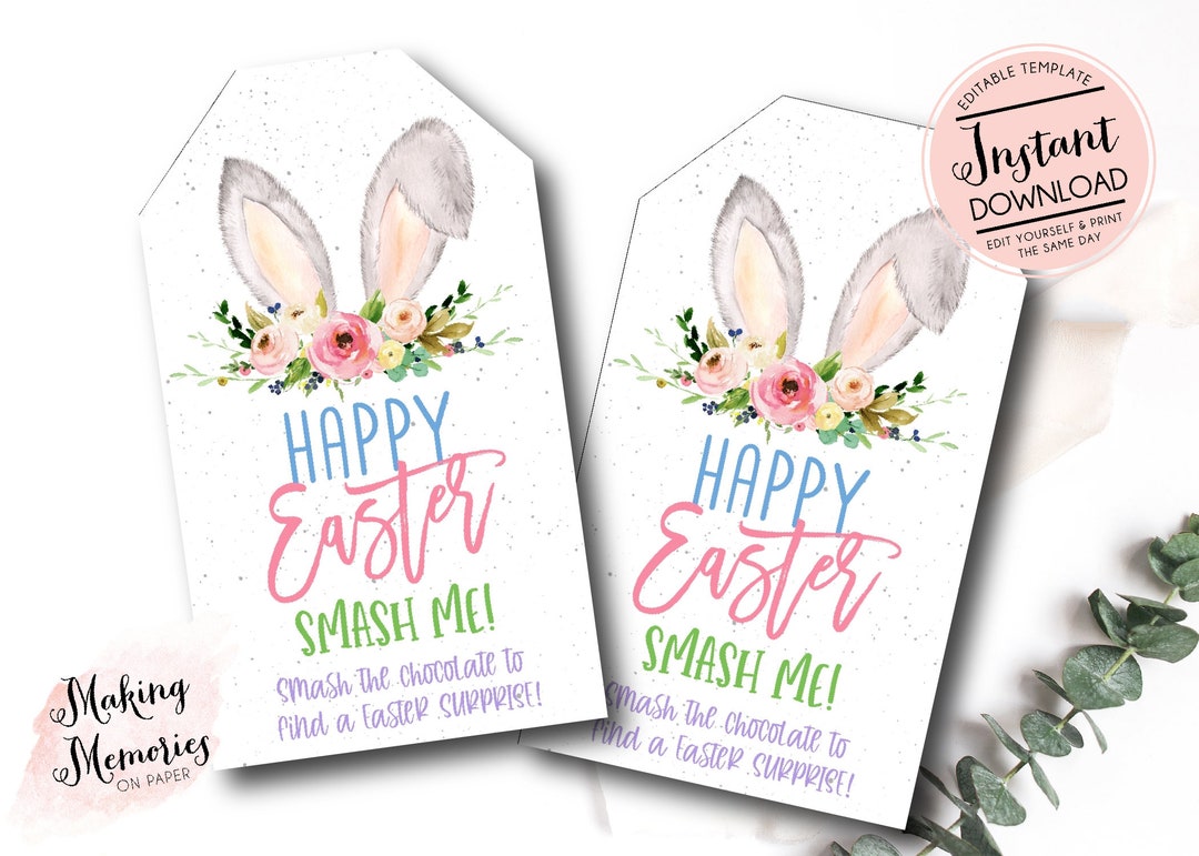 Easter Favor Tag, Smash Egg Chocolate Sticker, Chocolate Easter Smash ...
