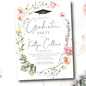 Editable Wildflower Graduation Party Invitation, Graduation ...
