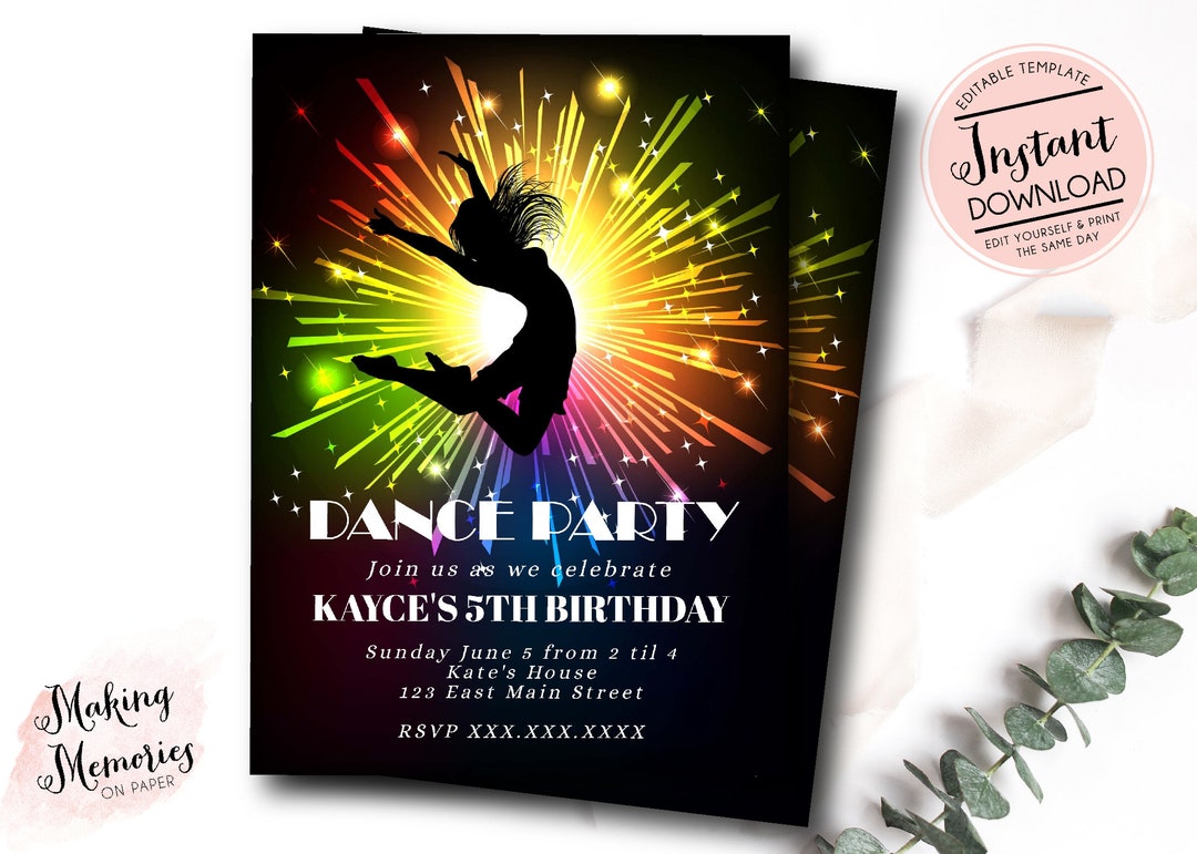 Dance Birthday Invitation, Dance Invite, Disco Ball- Just Dance - Disco ...