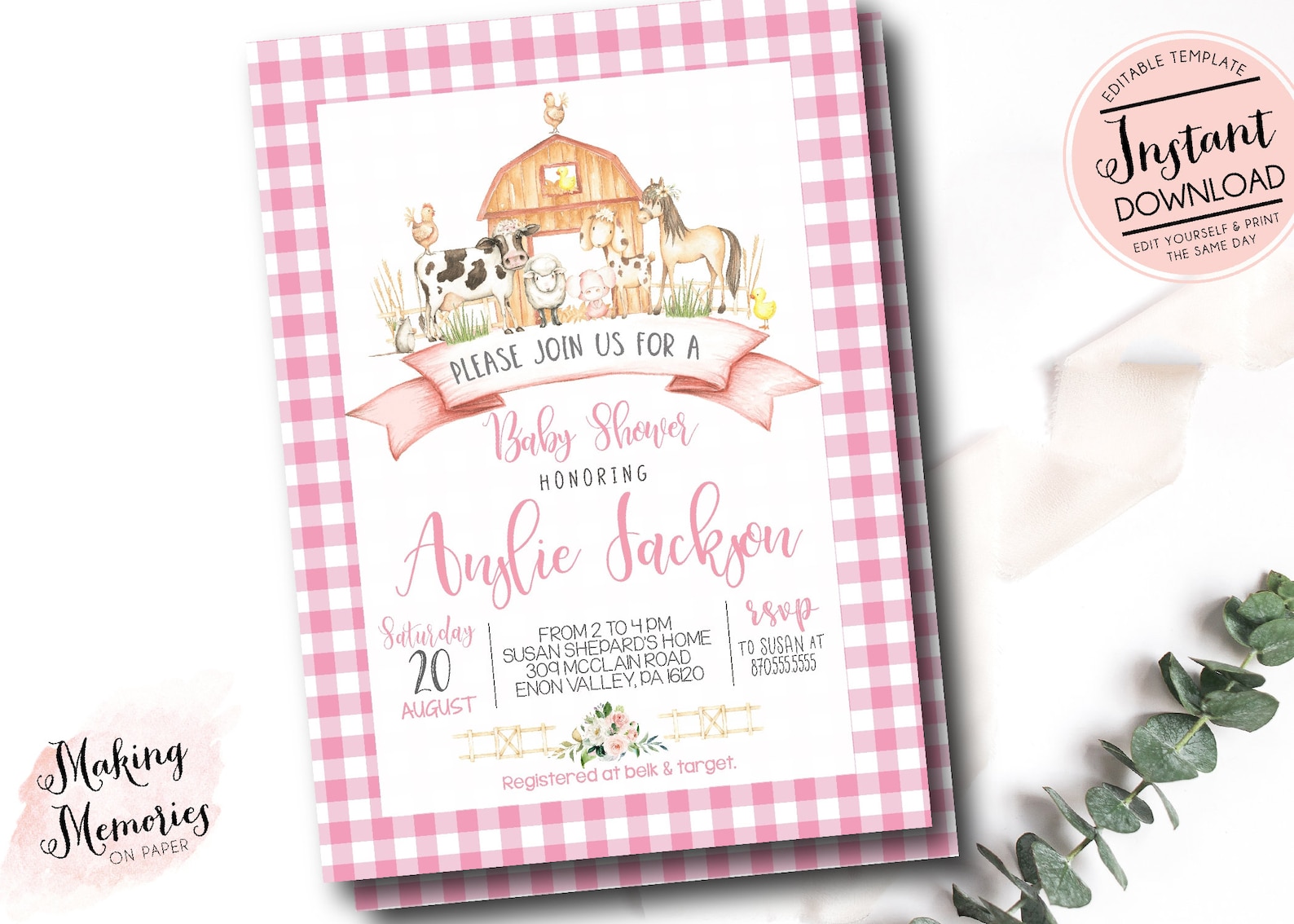 Farm Baby Shower Invitation Girl Farm Baby Shower Girl Farm - Etsy