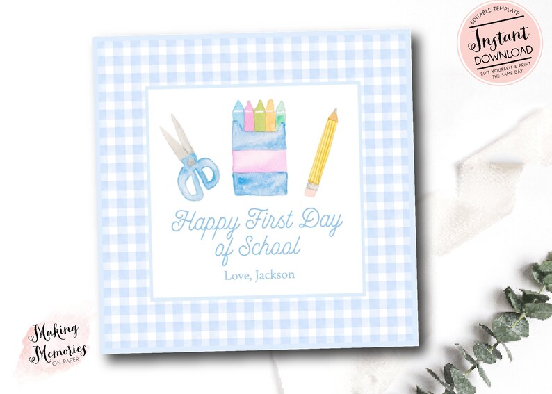 Printable Back to School Tag, Watercolor Back to School Tag, First Day ...