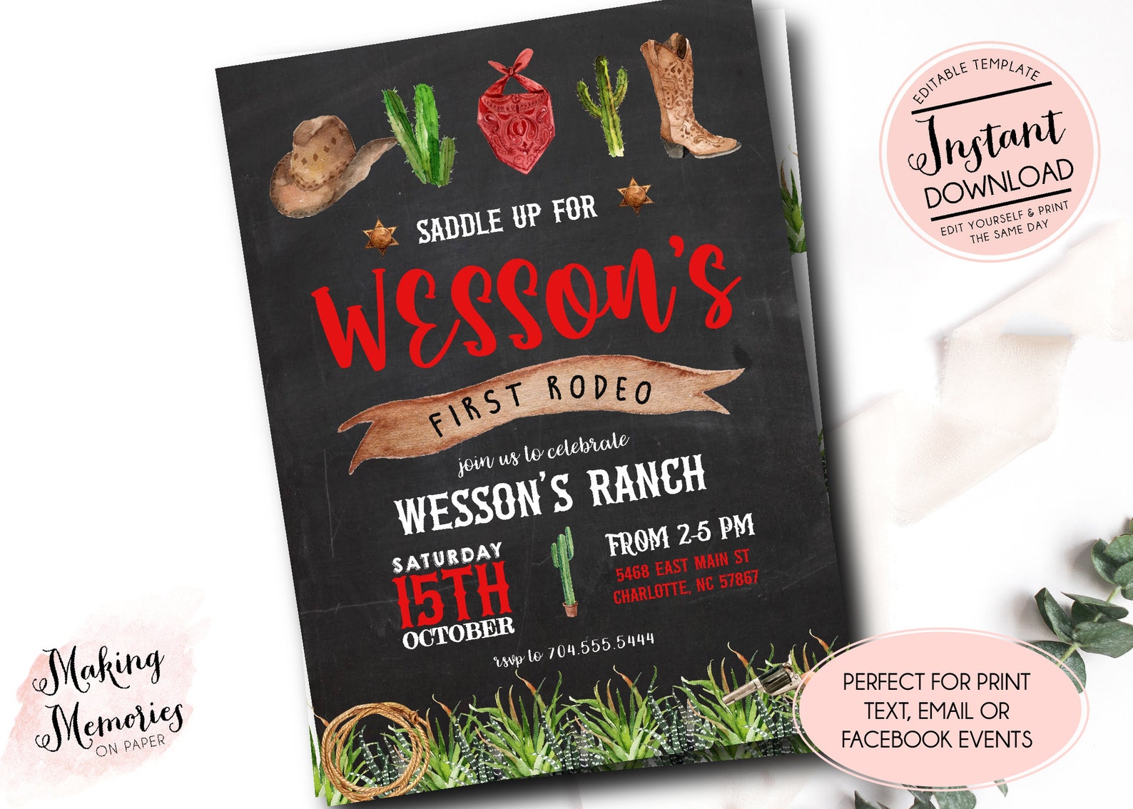 Cowboy First Birthday Chalkboard Western Rodeo Milestone | Etsy