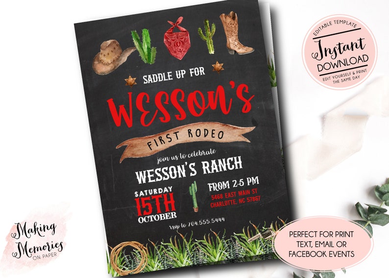 Cowboy First Birthday Chalkboard Western Rodeo Milestone | Etsy