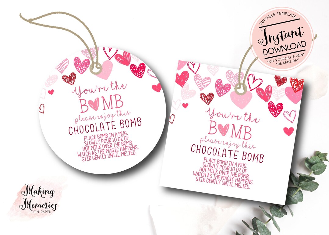 Valentine Hot Chocolate Bomb Tags, Valentine Circle Chocolate Bomb ...