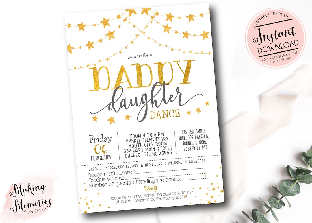 Daddy Daughter Dance Flyer, School Dance Invite, Editable Daddy ...