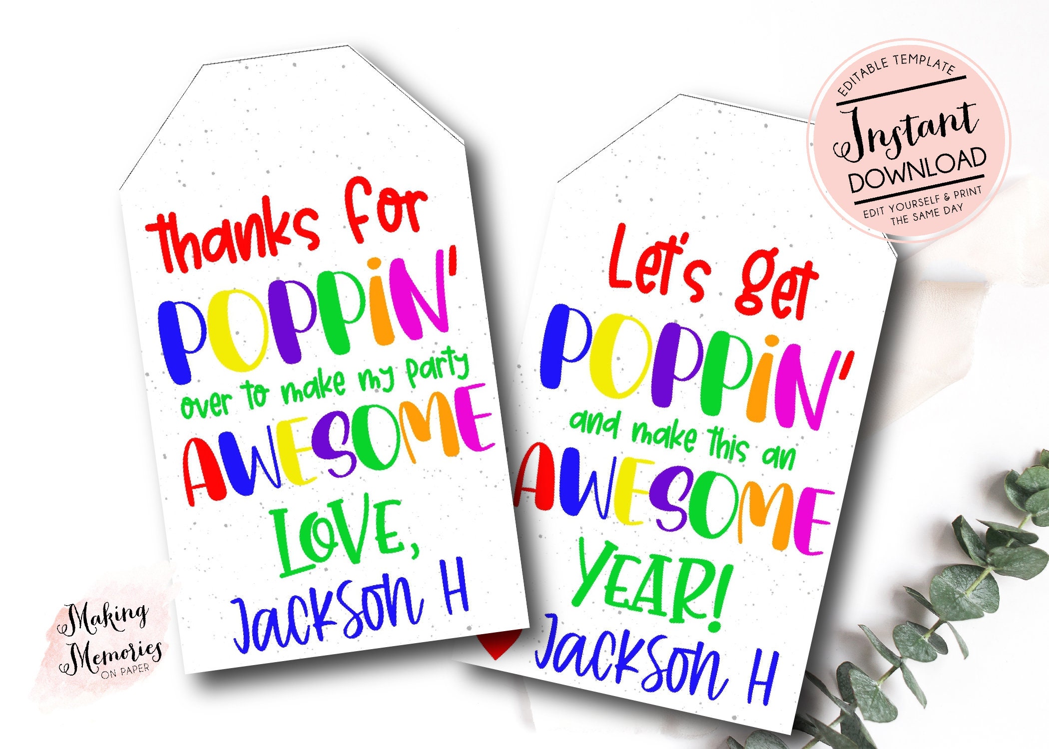 Pop It Favor Tag Poppin Favor Tag Popcorn Favor Tag | Etsy
