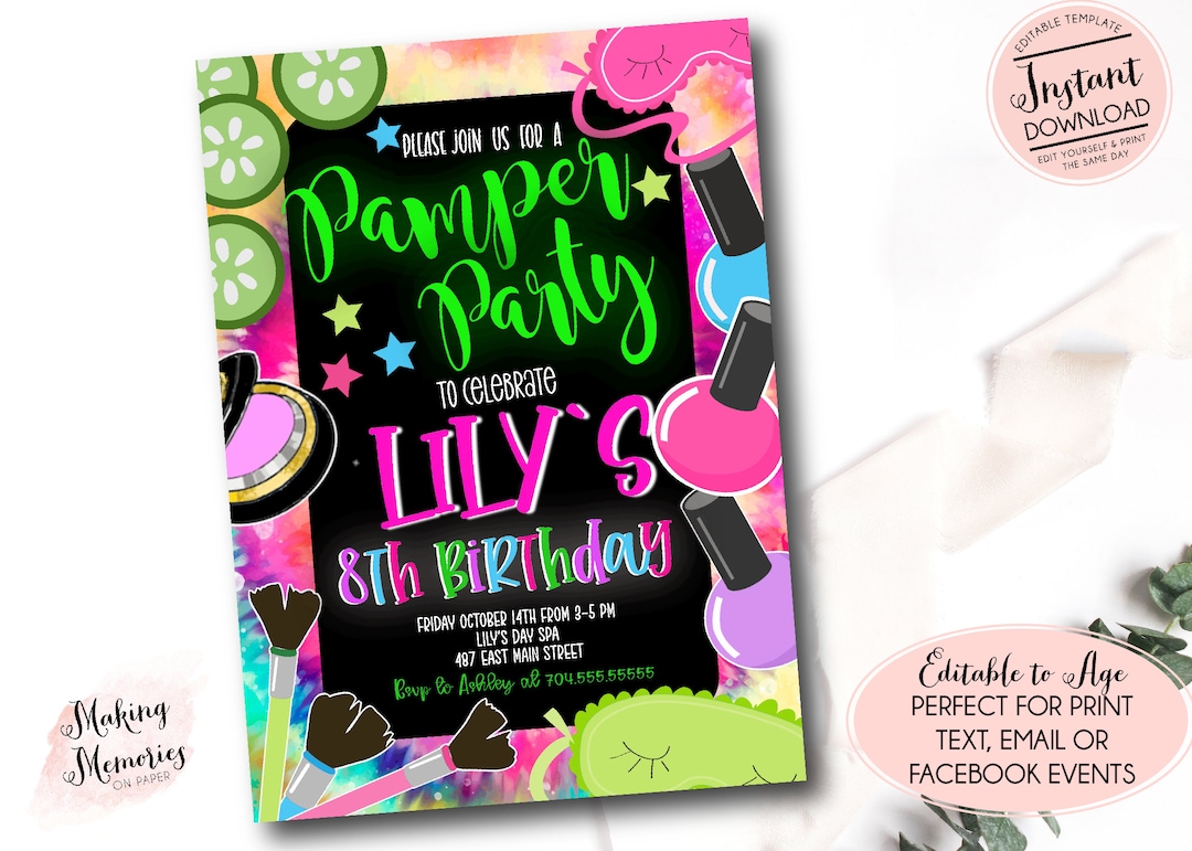 Pamper Party Invitation, Girls Makeover Template, Spa Birthday Party ...